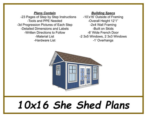 10x16 She Shed Plans – TriCityShedPlans